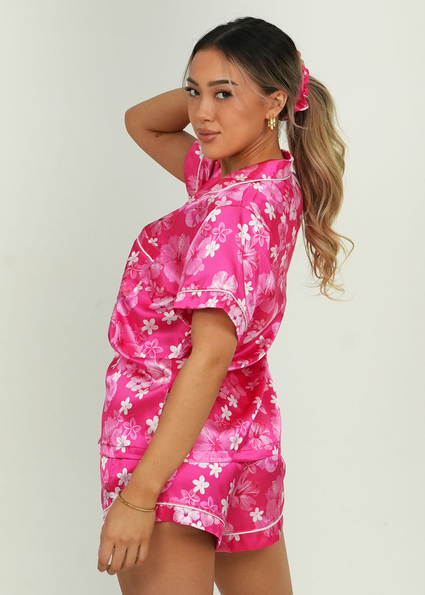 Hawaiian Daze - Pink Short Satin PJ Set – Night Sweet Thing US