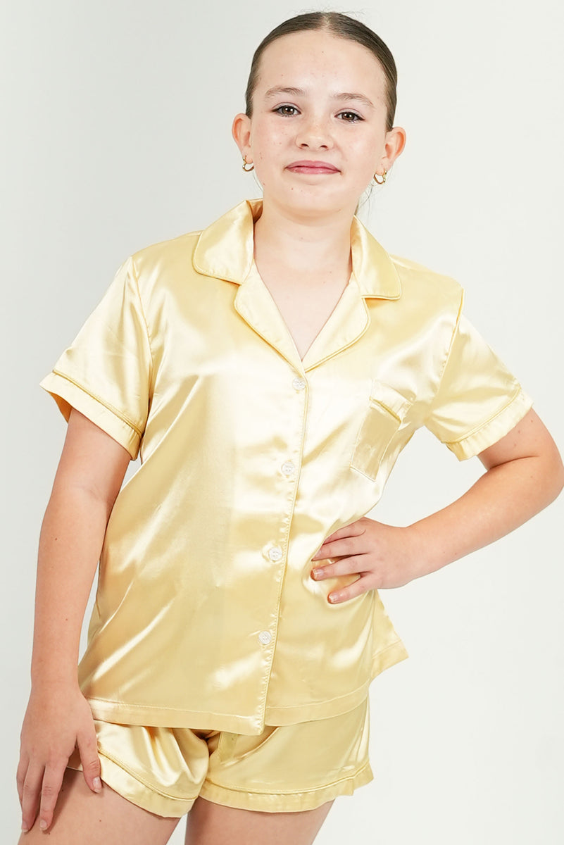 Girls' Golden Ticket Satin Short Pajama Set | Luxe & Comfy Sleepwear ...