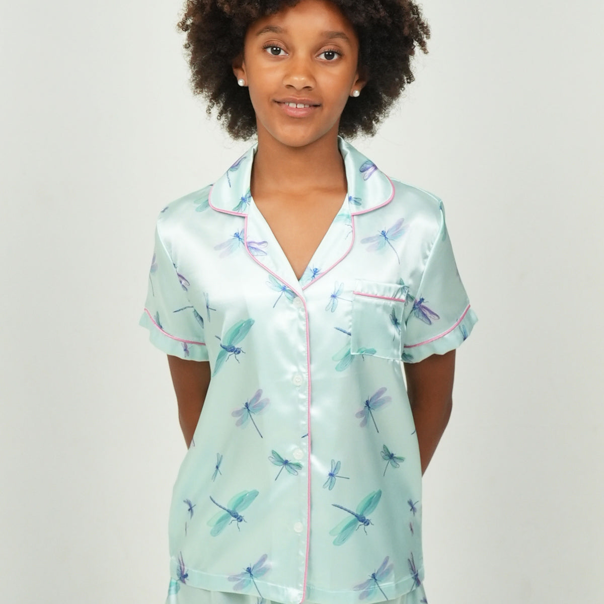 Girls - Aqua Dragonflies Short Satin PJ Set – Night Sweet Thing US